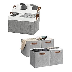 StorageWorks 45L Extra Large Fabric Storage Bins and Storage Box with PU Handles