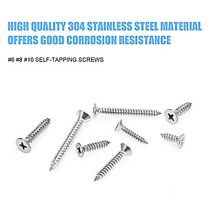 DYWISHKEY 320 Pieces #6#8#10 Stainless Steel 304 Phillips Flat Head Self-Tapping Screws, Wood Screws Assortment Kit