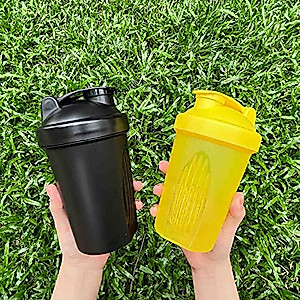 GAISHION Shaker Bottle Protein Shakes and 16-Ounce/400ML Shaker Bottle with Whisk Balls,Free of BPA plastic (Black+Yellow(2PCS))