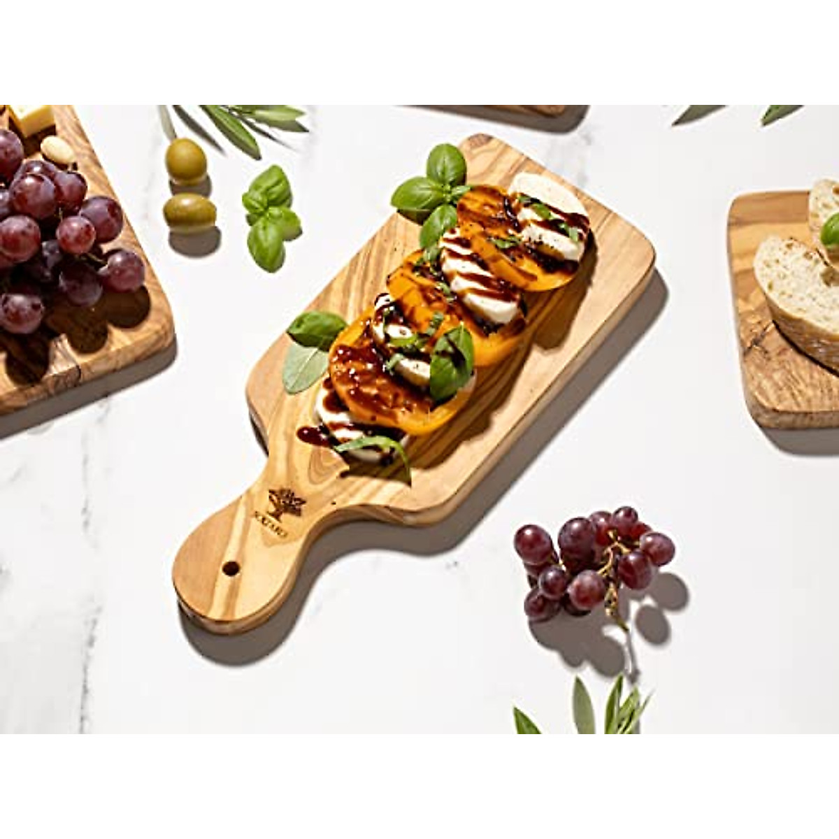 SOLTAKO Olive Small Cheese Boards, Set of 2 Small charcuterie Boards with Handle, Set of Mini charcuterie Boards, Cutting Boards for Kitchen, Butter Board Set, Handmade, 11.4"x4.9"
