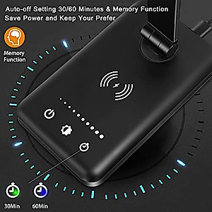 LED Desk Lamp with Wireless Charger USB Charging Port Touch Control Led Desk Light with 5 Modes 10 Brightness Eyes Caring 30/60 Mins Auto Timer Adjustable Arm Black Desk Lamps for Home Office Dorm