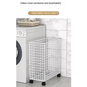 MAGUZA Iron Wire Laundry Hamper, Collapsible Clothes Hamper with Hooks and Baskets, Metal Rolling Laundry Cart for Bathroom (Color : Golden, Size : 38 * 20.5 * 53cm)