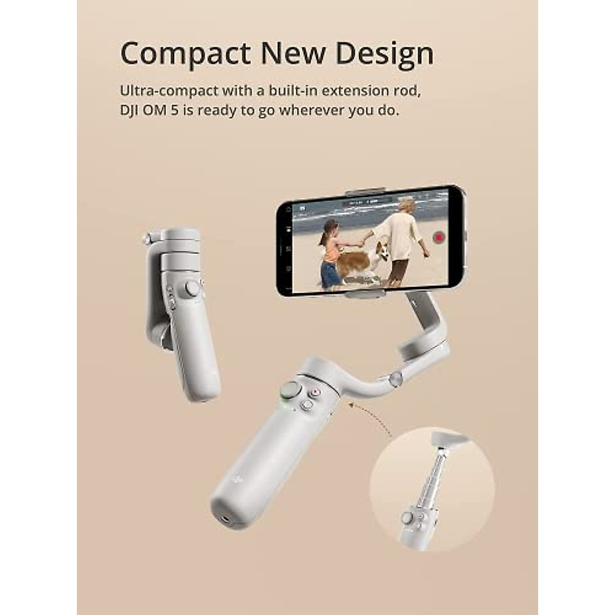 DJI OM 5 Smartphone Gimbal Stabilizer, 3-Axis Phone Gimbal, Built-In Extension Rod, Portable and Foldable, Android and iPhone Gimbal with ShotGuides, Vlogging Stabilizer, YouTube TikTok Video, Gray