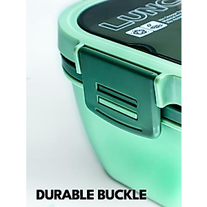 FORZAROCKET Bento Box 57-Oz With 3-Oz Leak Proof Salad Dressing Container For Lunch 4 Compartment Lunch Containers And Salad Bowl With Lid Lunch Spork And Knife Bpa Free (Blue Yellow)