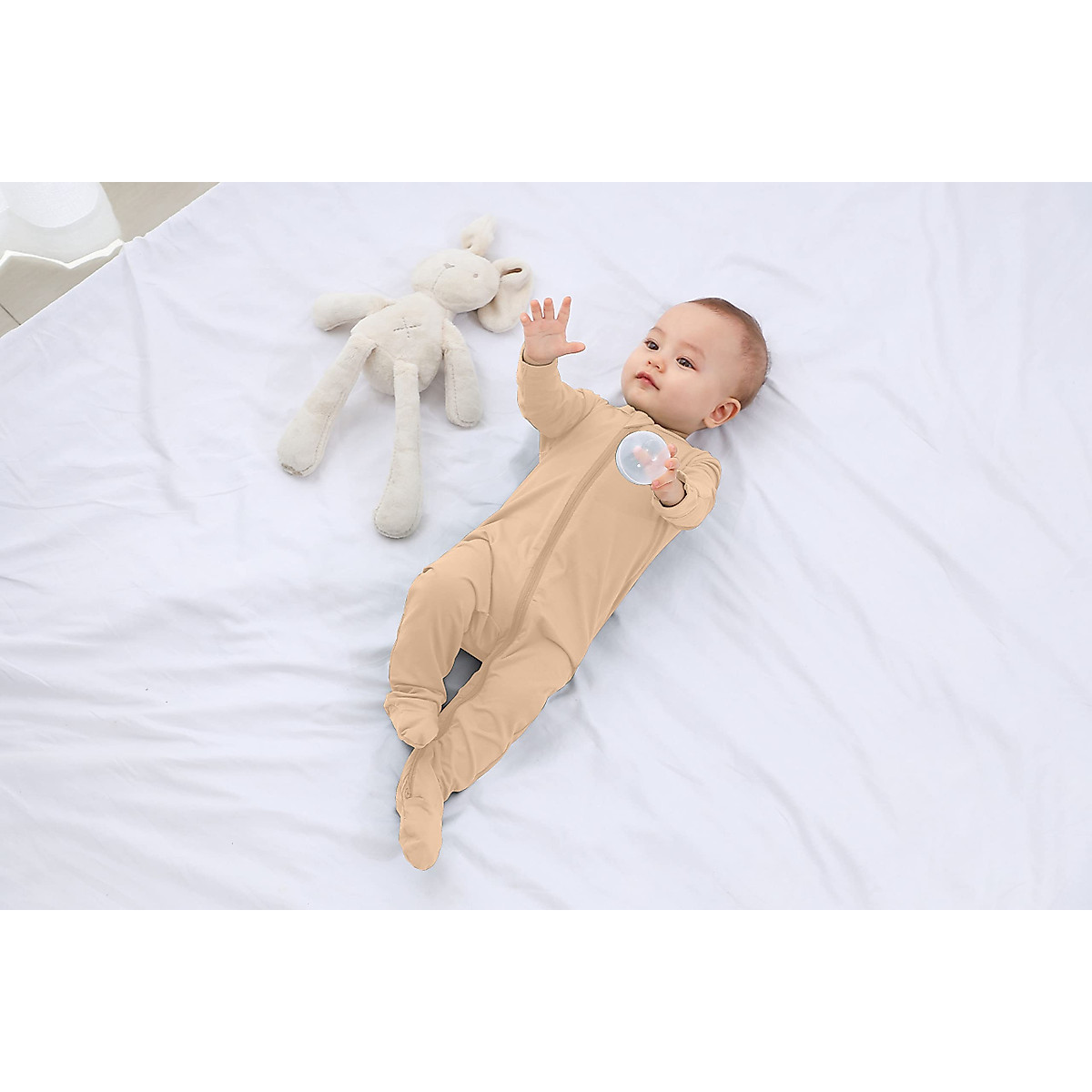 GUISBY rayon made from bamboo Baby Footed Pajamas, Two Way Zipper Long Sleeve Sleeper 3pcs 12-18 Months