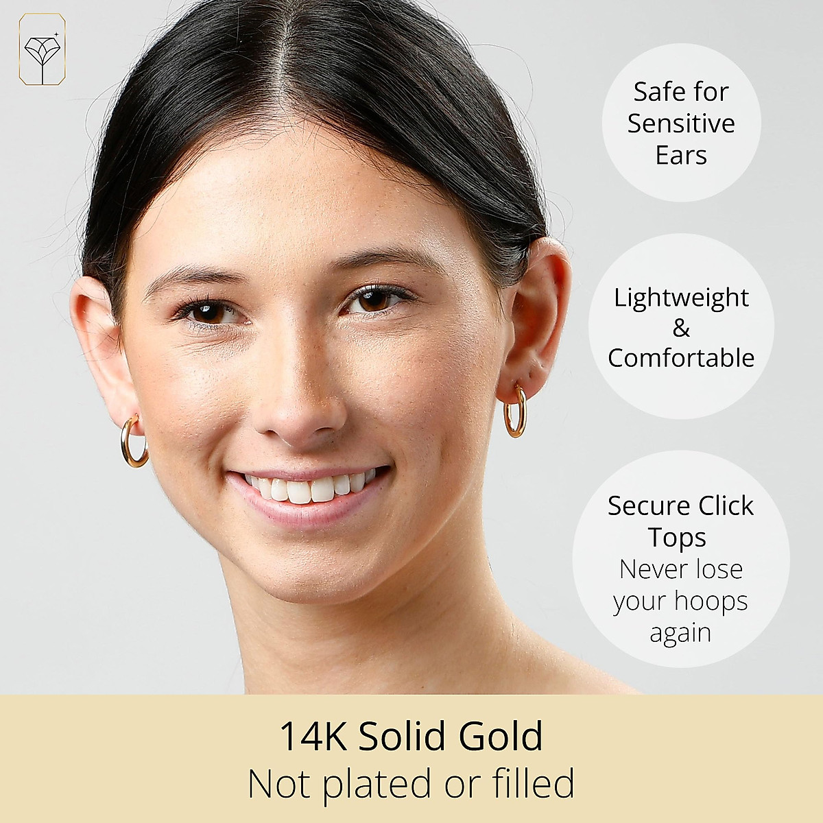 MAX + STONE Solid 14k Gold Hoop Earrings with Click Tops for Women | 0.75 Inches Small Yellow Gold