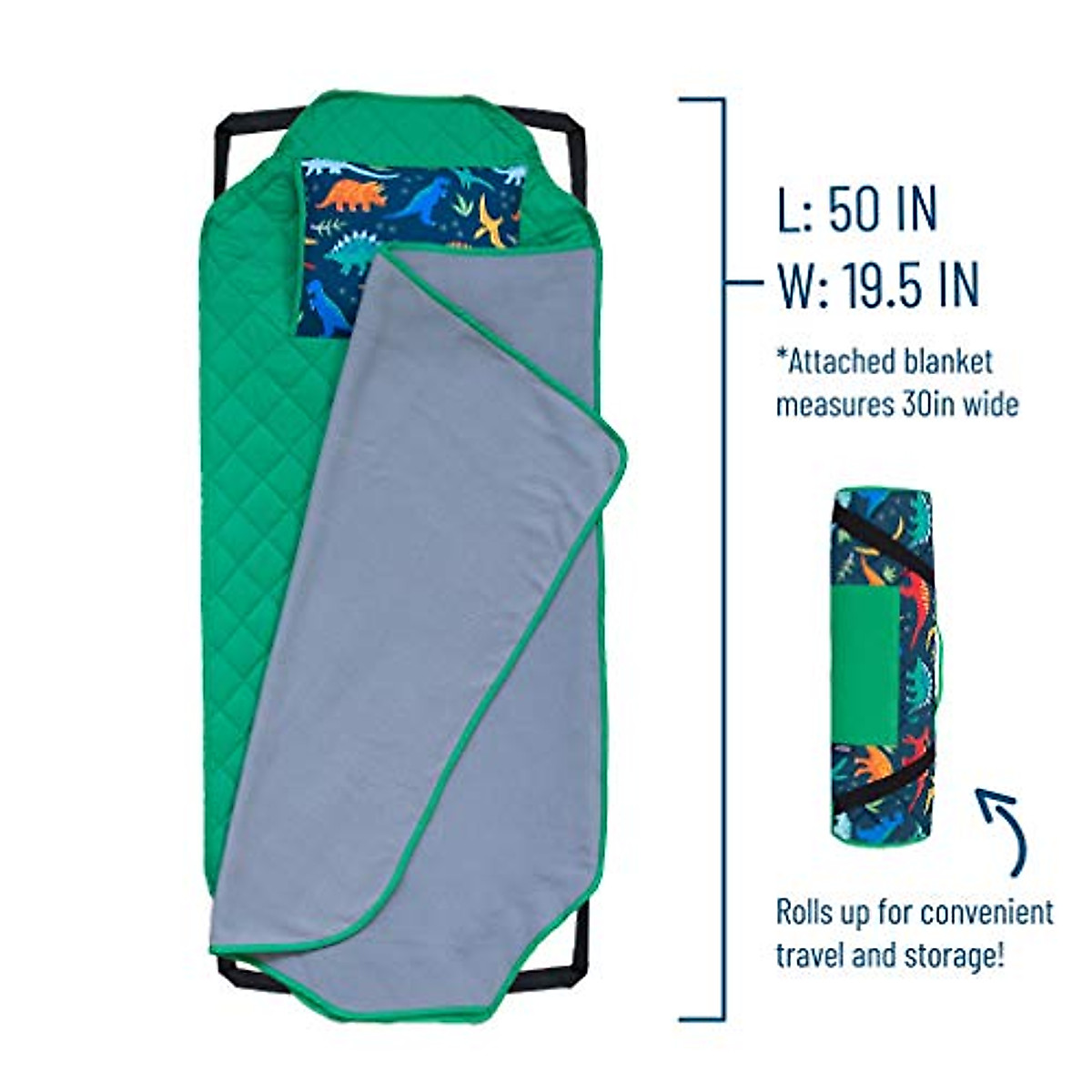 Wildkin Kids Modern Nap Mat with Reusable Pillow for Boys & Girls, Perfect for Elementary Sleeping Mat, Features Elastic Corner Straps, Soft Cotton Blend Materials Nap Mat for Kids(Jurassic Dinosaurs)