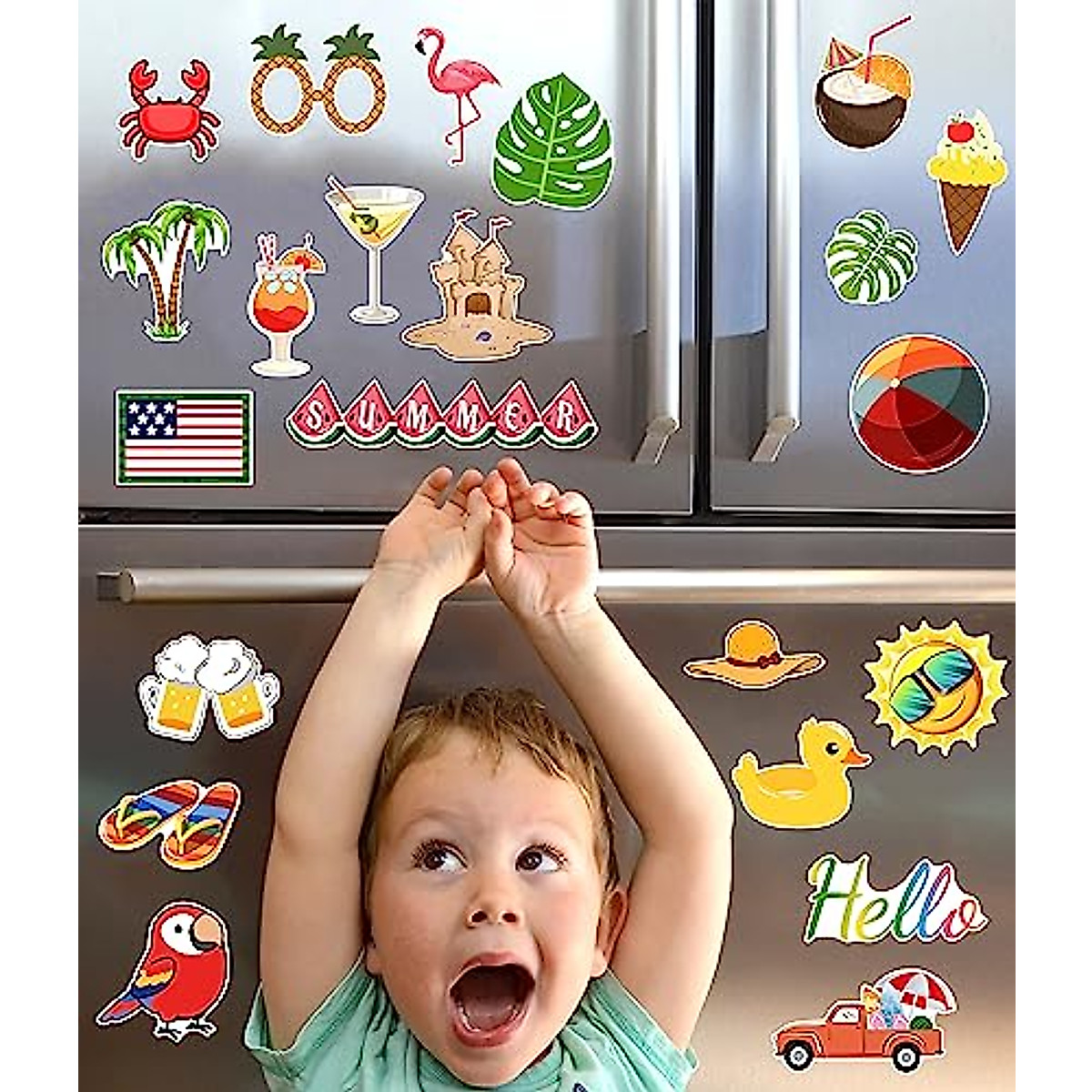 ArtAubrey 25 Pcs Summer Beach Fridge Magnet Hello Summer Car Magnets, Cruise Door Hawaii Decorations for Refrigerator, Car and Office Whiteboard