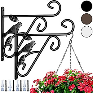 Amagabeli 2 Pack Hanging Plants Brackets 10" Wall Planter Hooks Hangers for Flower Baskets Pot Bird Feeder Wind Chimes Lanterns Patio Garden Outdoor Indoor Fence Metal 3D Bird Brown Bronze BG386