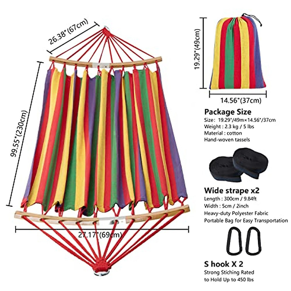 HBlife Hammock, Red 2 Person Cotton Canvas Portable Hammock, Sturdy and Comfortable Double Hammock for Tree, Camping, Backyard and Beach, Carrying Bag Included