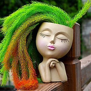 Face Planter Pot Head Planters, Lady Heads Flowerpot, Cute Girl Faces Plant Pot, Bust Statue Flower Pots, Round Women Succulent Pots for Indoor Outdoor Plants, Modern Vase with Drainage (7" Cream)