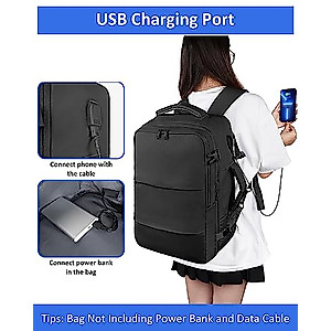 Travel Laptop Backpack, 40l Extra Large Laptop Backpack for Men Women, Business Carry on Backpack with USB Charging Port Fits 17 Inch Notebook, College Bookbag Duffel Bag for Weekender Work, Black
