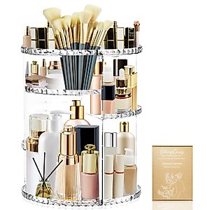 BlingCnsy 360 Large Rotating Makeup Organizer for Vanity Clear - Adjustable & Durable Spinning Cosmetics Skincare Perfume Brush Storage for Bathroom Dresser - Beauty Gift for Girl Women Mom