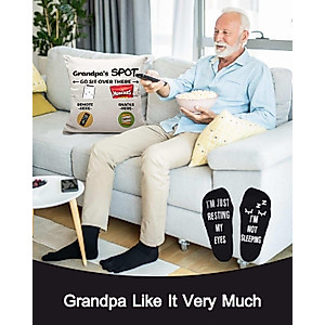 Qenifr Grandpa Gifts,Grandpa’s Spot Throw Pillow Covers with 2 Pockets 18x18 Inch, Father’s Day Birthday Christmas Thanksgiving Day Gifts for Papa Granddad