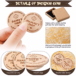 New Parent Gift Funny Decision Coin Double-Sided Decision Flip Coin Wooden Decision Making Coin with Gift Box Mom Dad Baby Shower Gifts Christmas Birthday Present