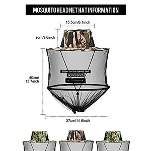 2 Pieces Mosquito Head Mesh Mosquito Cap Net Hat Face Cover with Zipper Foldable Fly Protection Netting Hat for Fishing Hiking Gardening