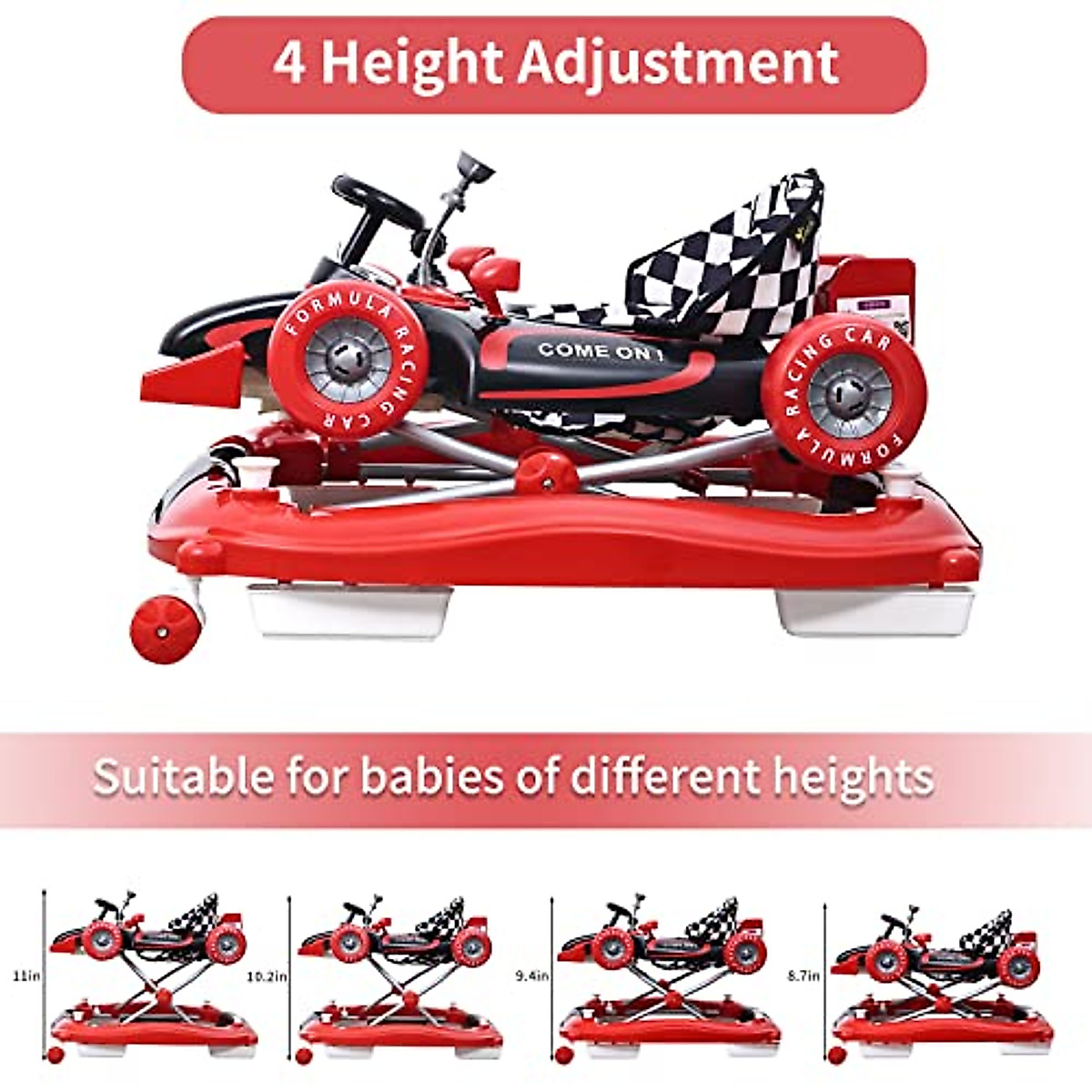 Baby Walker, 4-Mode＆4-Gear Height Adjustable Baby Walker with Wheels, Foldable Baby Walkers and Activity Center with Foot Pads, Infant Toddler Walker, Baby Walkers for Baby Boys and Girls 6-24 Months