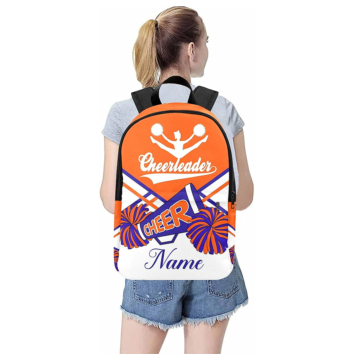 zaaprintblanket Personalized Cheerleader Cheer Orange Blue Backpack Casual Daypack Bag for Man Woman
