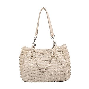Tote Bags for Women Girls, Soft Shoulder Bags Fashion Hobo Bags Large Purse and Handbags (White)