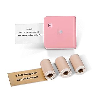 Phomemo M02 Pro Pocket Printer - with 3 Rolls Transparent Gold Paper， Compatible with iOS + Android for Plan Journal, Study Notes, Art Creation, Work, Gift
