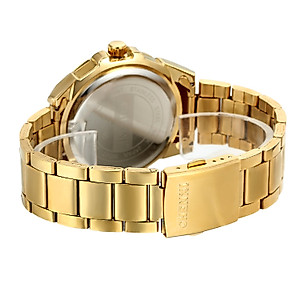 Avaner Mens Gold Watch Analog Dial Quartz Rhinestone Iced Out Pave Wrist Watch Stainless Steel Charm Bracelet (Gold-1) (Gold-2)