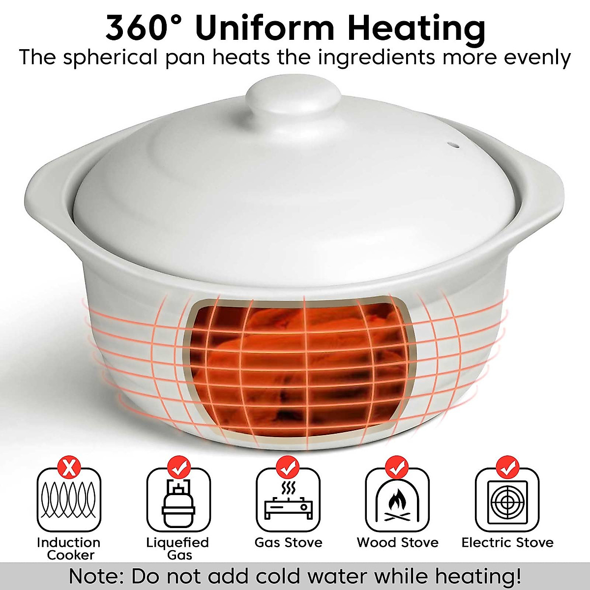 Clay Cooking Pots 3.4 Quart, Casserole Clay Pot with Lid Heat-resistant Ceramic Bowls Lid Ceramic Stockpot for Cooking Soup Rice Meat