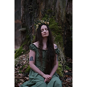 MOSTORY Handmade Green Branch Crown Woodland Flower Headband Forest Antler Headpiece Floral Fairy Hairband for Women Girls Renfaire Elf Cosplay Halloween Party