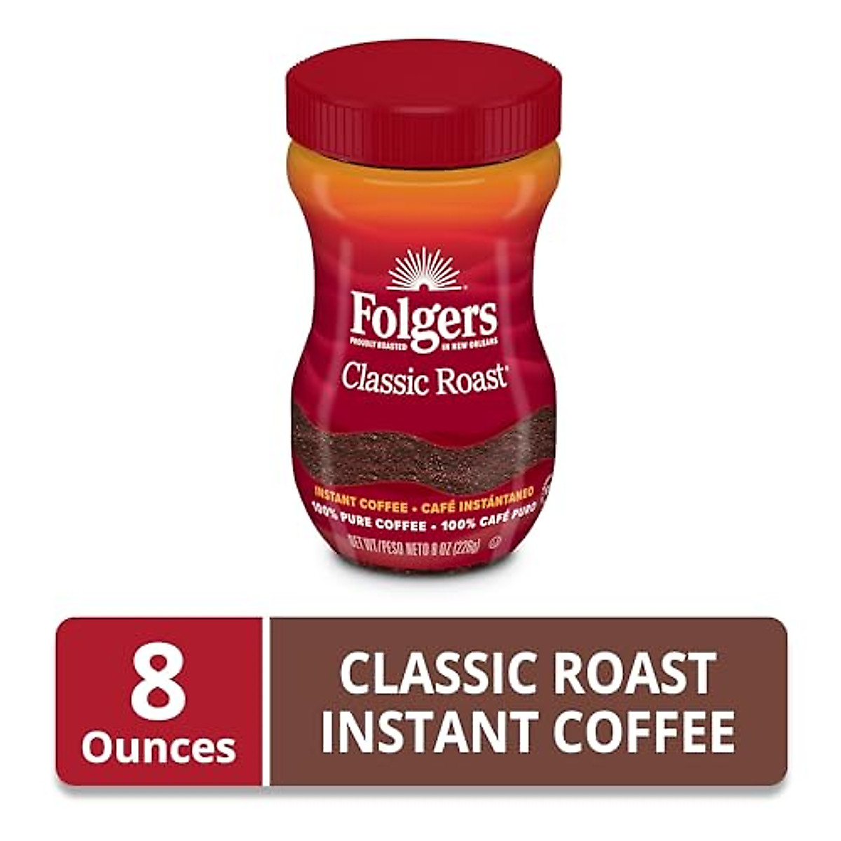 Folgers Classic Roast Instant Coffee, 8-Ounce Jar