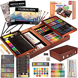 KINSPORY 168-Pack Art Supplies, Deluxe Wooden Art Set Crafts Drawing Painting Coloring Kit, Coloring Book, Sketch Pads Creative Gift Box for Artist Beginners Kids Girls Boys 5 6 7 8 9 10 11 12