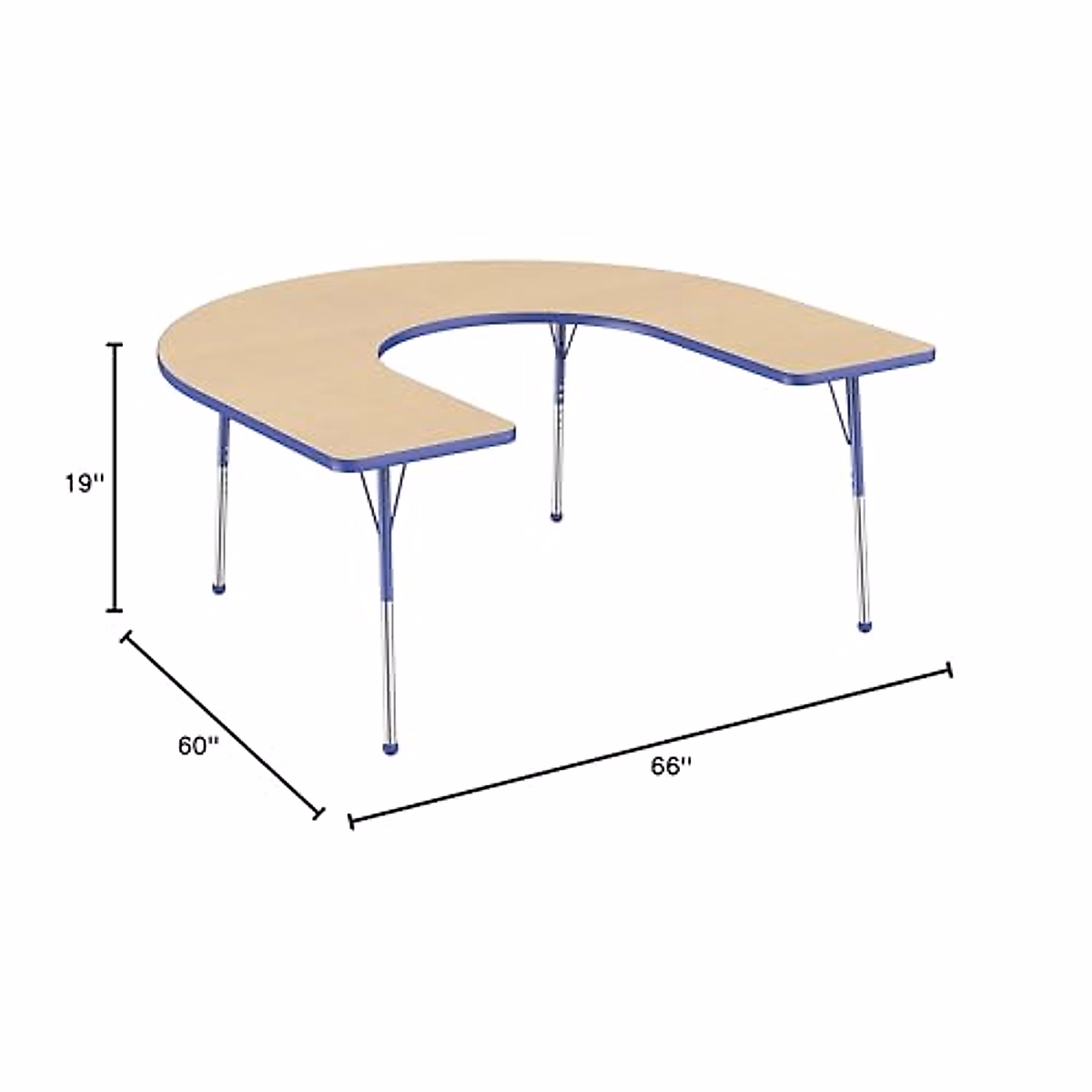 Factory Direct Partners 10094-MPBL Horseshoe Activity School and Office Table (60" x 66"), Standard Legs with Ball Glides, Adjustable Height 19-30" - Maple Top and Blue Edge