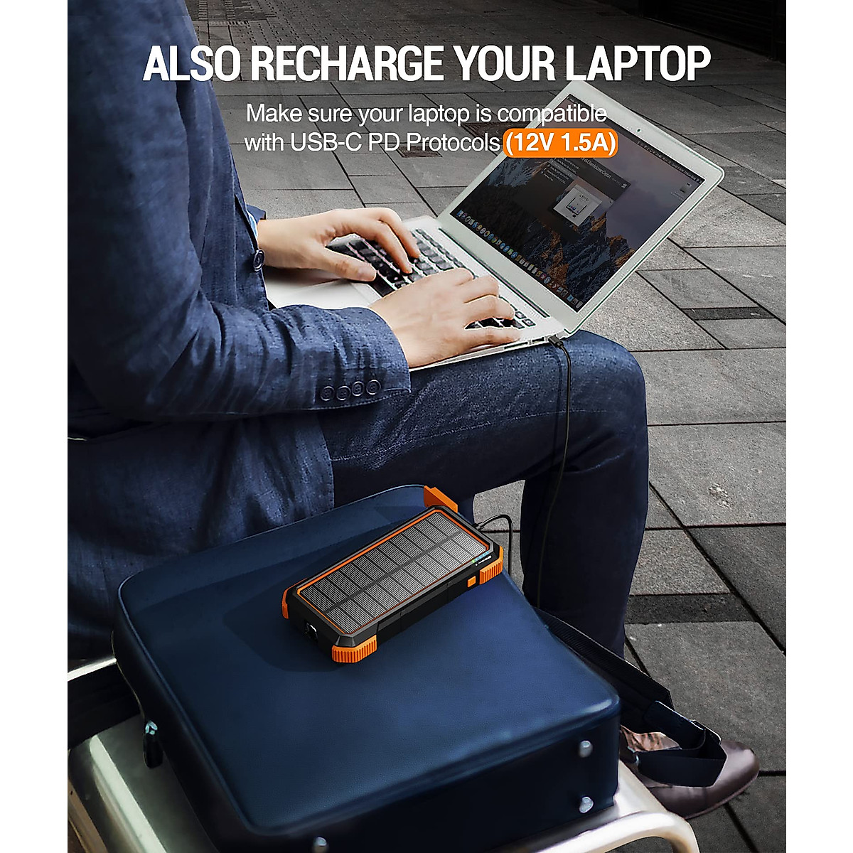 10,000mAh Solar Power Bank for Cell Phone Plus 20,000mAh Fast Charger for Emergency Use (Light Blue and Orange)