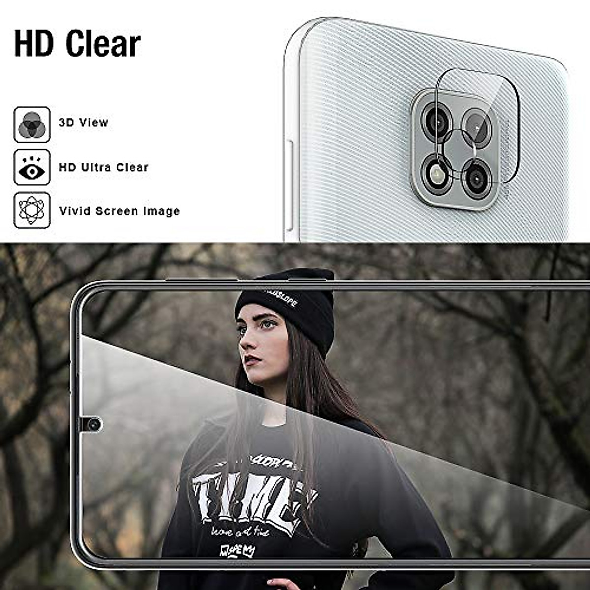 TOCOL [6 Pack] Compatible with Moto G Power 2021 (Not for Moto G Power 2020) - 3 Pack Tempered Glass Screen Protector and 3 Pack Camera Lens Protector [Easy Installation Frame] HD Clear Case Friendly