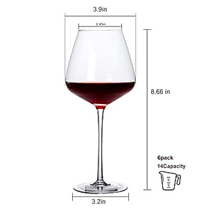 14oz Red Wine Glasses Set of 6,Clear Crystal Burgundy Glasses for Wine Tasting,Luxury Long Stem Glassware Modern Wine Glasses for Anniversary,Wedding,Birthday