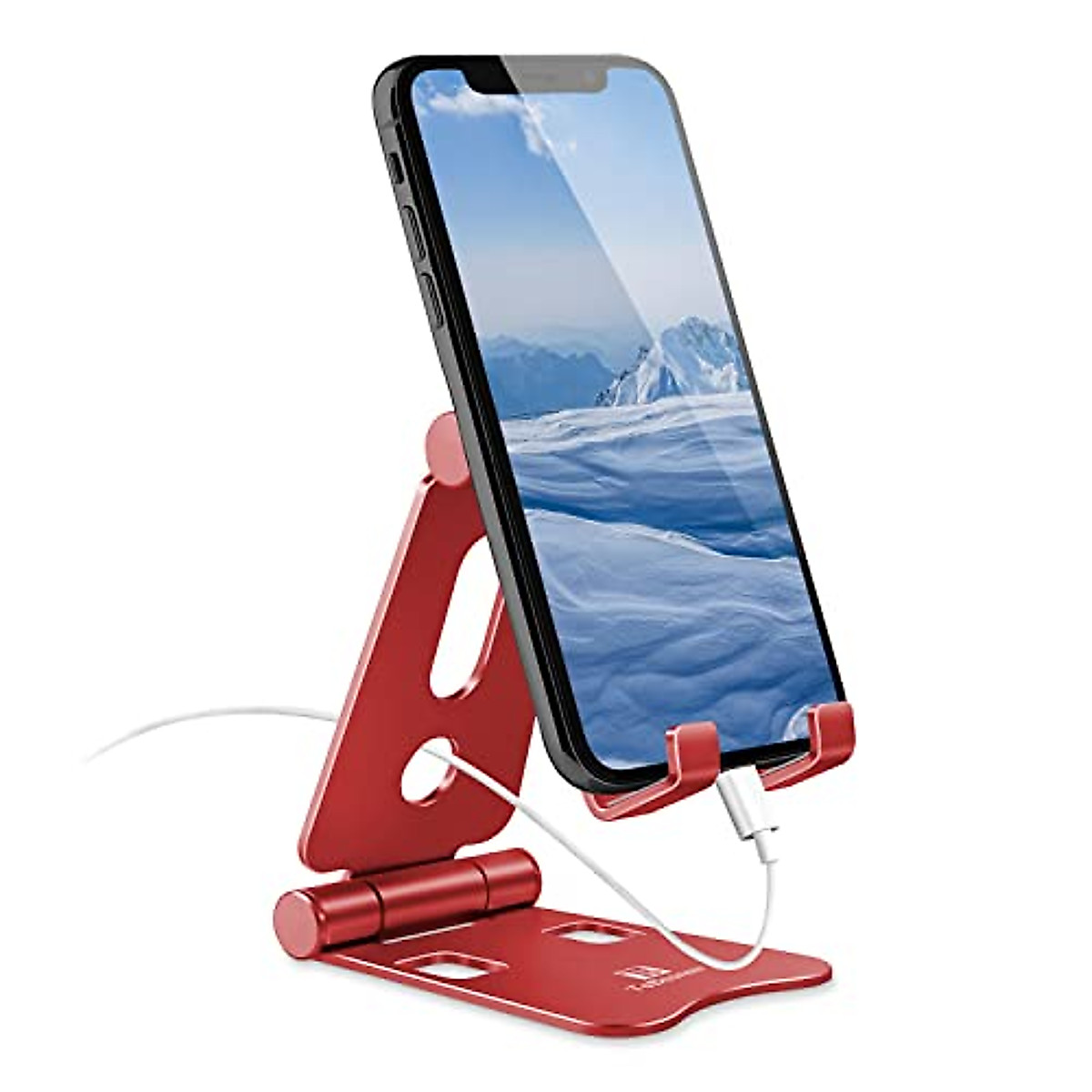 Tobeoneer Foldable Cell Phone Stand - Desk Phone Holder, Adjustable Alluminum Dock for iPhone 14 13 12 11 Pro XR XS Max 8 7 6 6s Plus Mini iPad Tablet (Red)