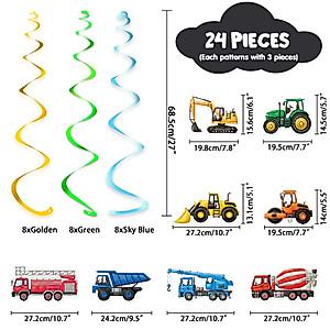 WERNNSAI Construction Hanging Swirls -24 PCS Construction Party Decorations Construction Zone Party Ceiling Swirls Dump Truck Foil Wall Ceiling Streamers for Boys Baby Shower Birthday Party Supplies