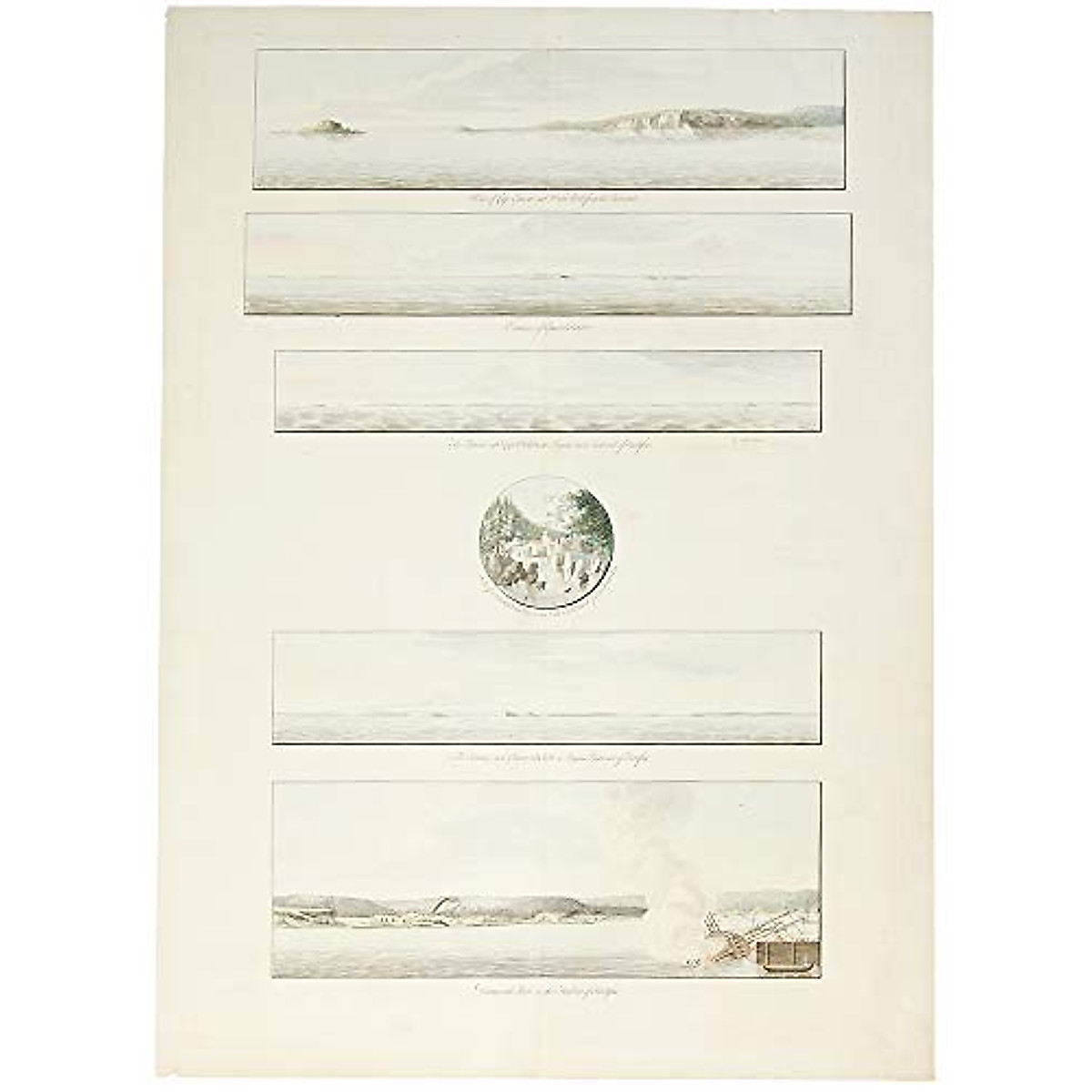 [A group of six views printed on a single plate] `A View of Cape Egmont and Winter Rock from the Eastward.'; `Entrance of Egmont Harbor.'; `The Entrance of Keppel Harbor, 10 Leagues to the Eastward of Halifax.'; `Falls of Hinchinbroke River, the North Eas