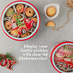 Plum Designs 3 Christmas Cookie Tins- Round Christmas Cookie Tins with Lids for Gift Giving, Christmas Tins Holiday Cookie Boxes, Christmas Tins for Cookies and Gifts (3ct Round Christmas Tins)