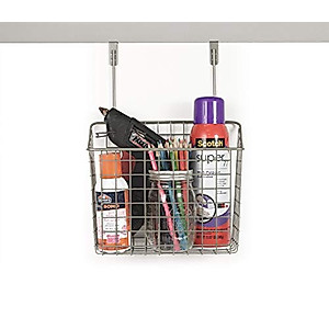 Spectrum Grid Over the Cabinet Wire Storage Basket Large (Satin Nickel Powder Coat) - Organizer for Bathroom, Kitchen, Under Sink, Pantry, Hair Tools, & More