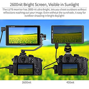 FEELWORLD LUT6 6 Inch 2600nits HDR 3D LUT Touch Screen DSLR Camera Field Monitor with Waveform VectorScope Histogram 4K HDMI Input Output 1920X1080