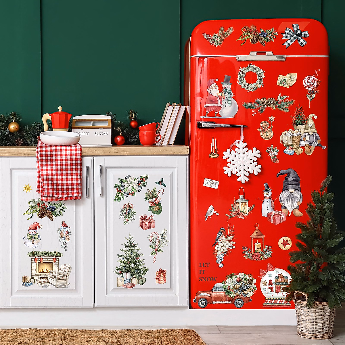 Whaline 12 Sheets Christmas Rub on Transfers Classic Watercolor Santa Snowman Gnome Transfer Stickers Winter Floral Bird Furniture Decals for Home Office Paper Wood DIY Crafts, 5.9 x 5.9 Inch