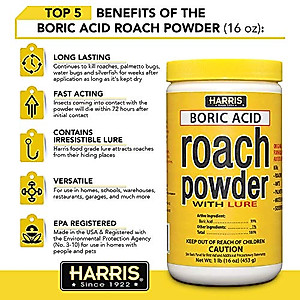 Harris Boric Acid Roach Killer Powder with Lure, 16oz