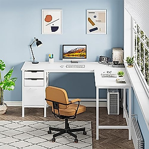 Tribesigns L Shaped Desk with File Drawer Cabinet, 59 Inch Corner Desk L Shaped Computer Desk with Drawers, PC Table Writing Desk for Home Office, White