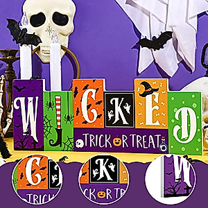 Purpeak Reversible Fall Wooden Table Sign Double Side Halloween and Thanksgiving Tabletop Sign Decor Wicked and Turkey Wood Block Fall Tiered Tray Decor for The Home Shelf Party Decor
