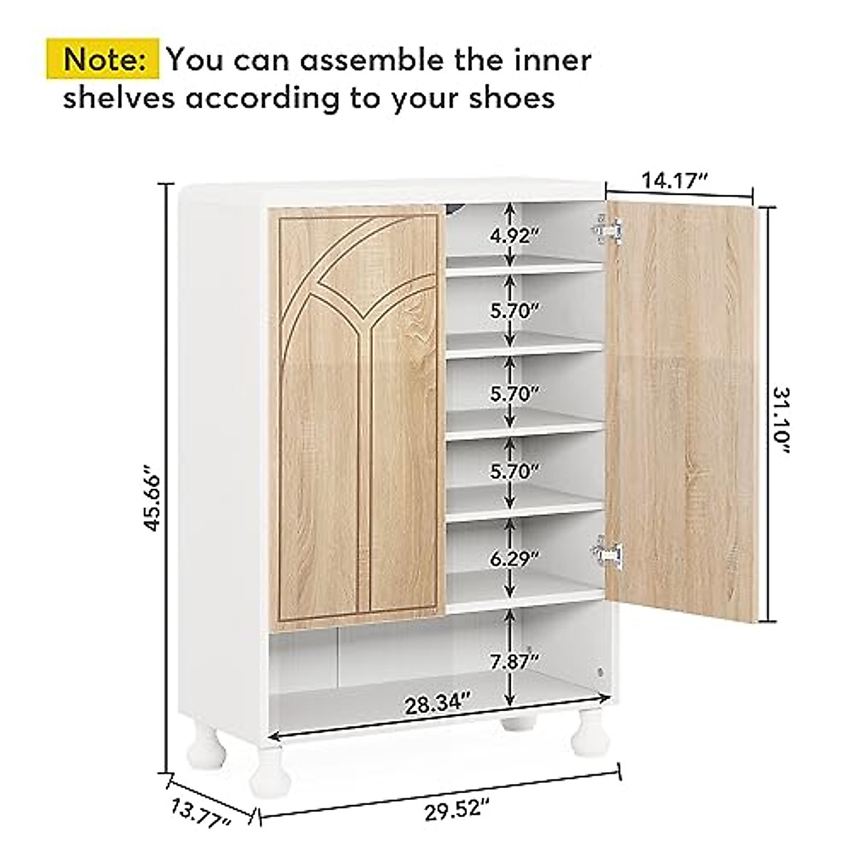 Tribesigns Shoe Storage Cabinet, 24 Pairs Organizer Cabinet with Door, White Freestanding Shoe Storage, 6 Tiers Modern Wood Shoe Rack for Entryway, Living Room (Fits Shoes up to Men's Size 16)