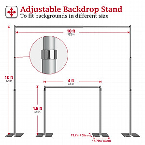 EMART Pipe and Drape Backdrop Stand Kit, Backdrop Stand Heavy Duty 10ftx10ft, Adjustable Metal Frame for Backdrop, Background Stand Backdrop for Wedding Birthday Party Banquet Decorations