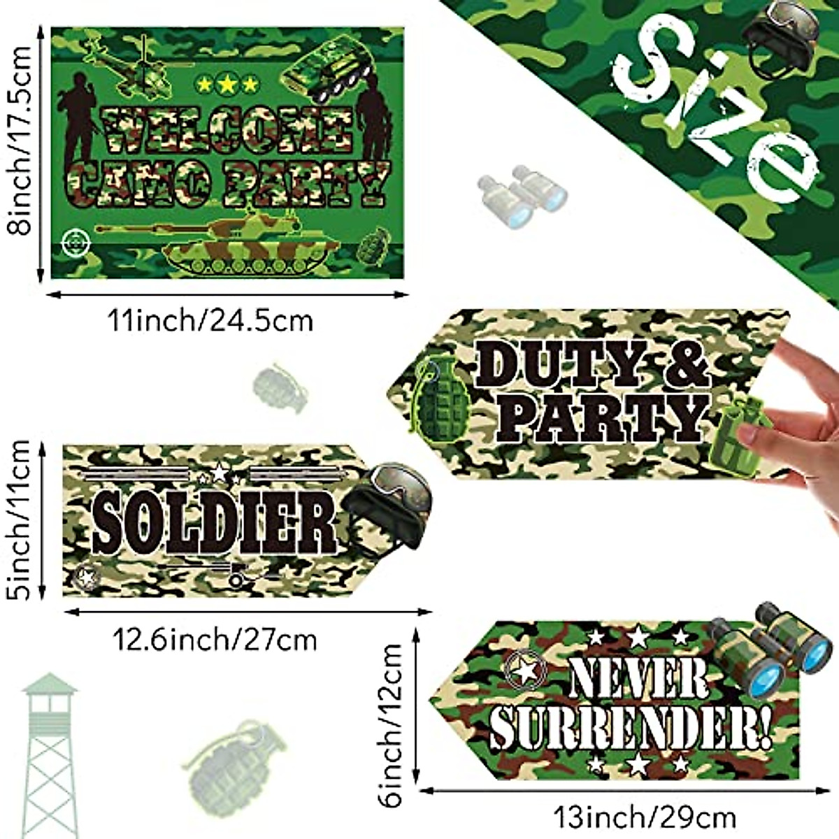 20 Pieces Camo Party Signs Camoflauge Birthday Decorations Camo Signs Camo Birthday Sign Camoflauge Birthday Party Supplies for Kids Boys Military Themed Outdoor Indoor Decor, 10 Styles