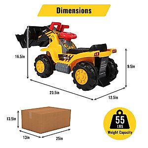 COLOR TREE Toddlers Ride-on Bulldozer Tractor Toy with Simulated Sounds - Kids Boys Construction Truck Vehicle with Bucket, Steering Wheel, Helmet, Rocks