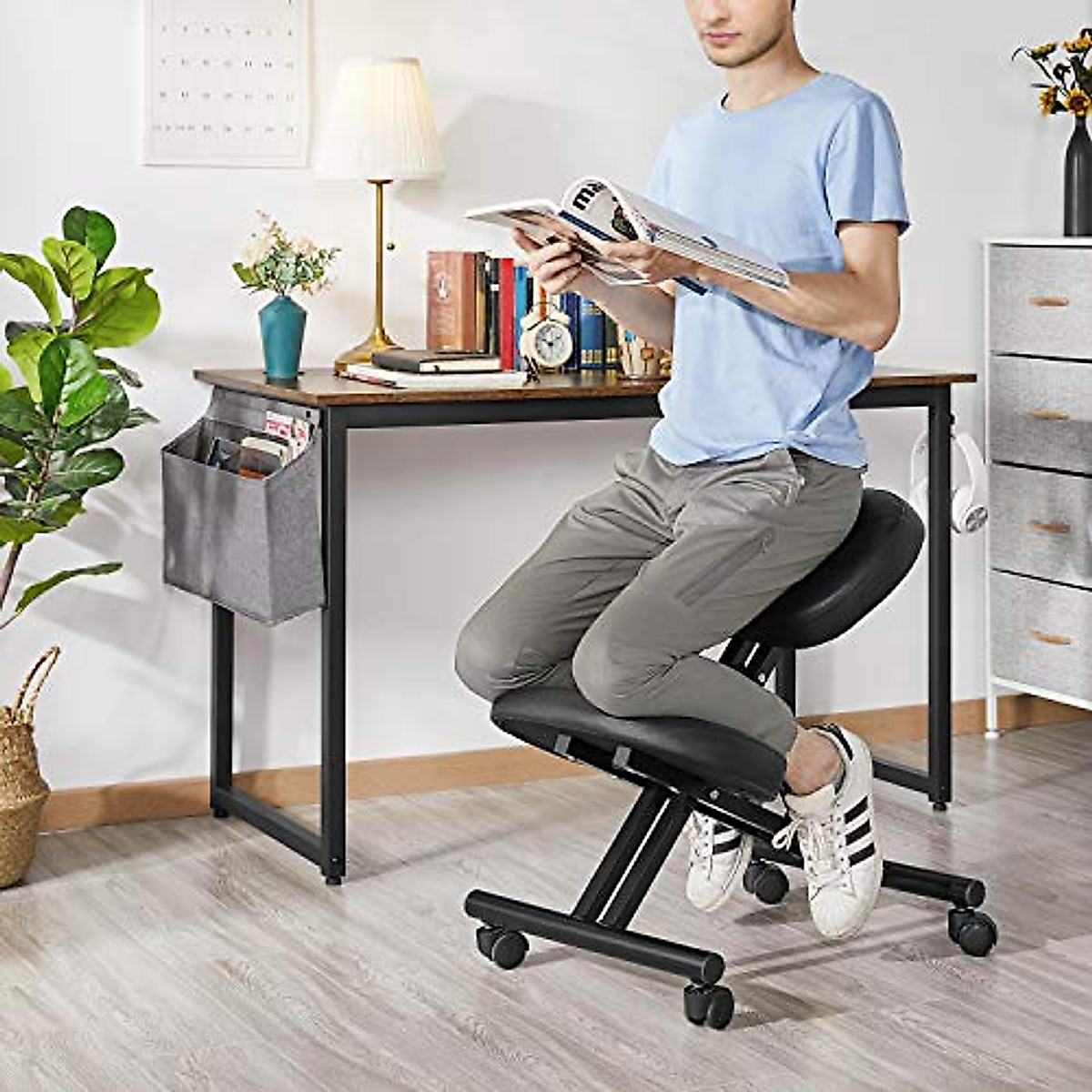 Yaheetech Kneeling Chair Ergonomic Posture Chair for Office Home Standing Work Desk Stool Adjustable Office Chair with Thick Cushion Pad & Flexible Seating Rolling Casters