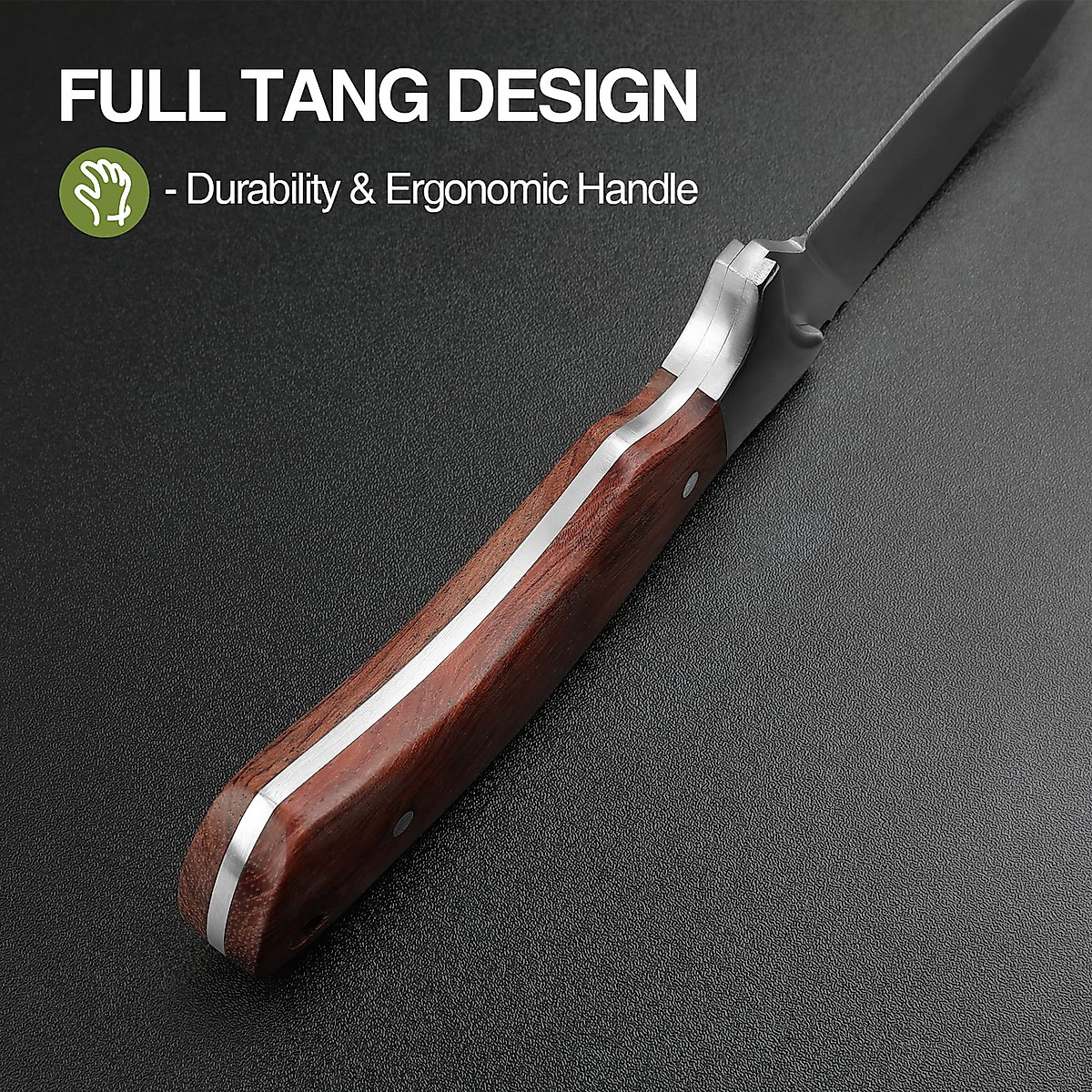 Swiss+Tech 3 Piece Hunting Knife Set, Full Tang Survival Knife with Sheath, Bowie Knife, Camping Knife, Gut Hook Knife, for Outdoors Hunting, Camping, Hiking, Good Gift for Dad Husband Men