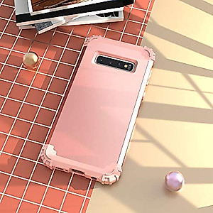 IDweel Galaxy S10 Case, Galaxy S10 Case Rose Gold for Women Girls, 3 in 1 Shockproof Slim Hybrid Heavy Duty Protection Hard PC Cover Soft Silicone Rugged Bumper Full Body Bumper Case, Rose Gold
